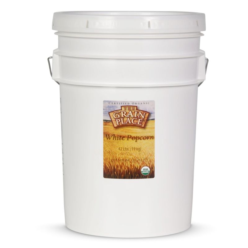 Organic white popcorn kernels bulk, nitro-packed superpail at PHG